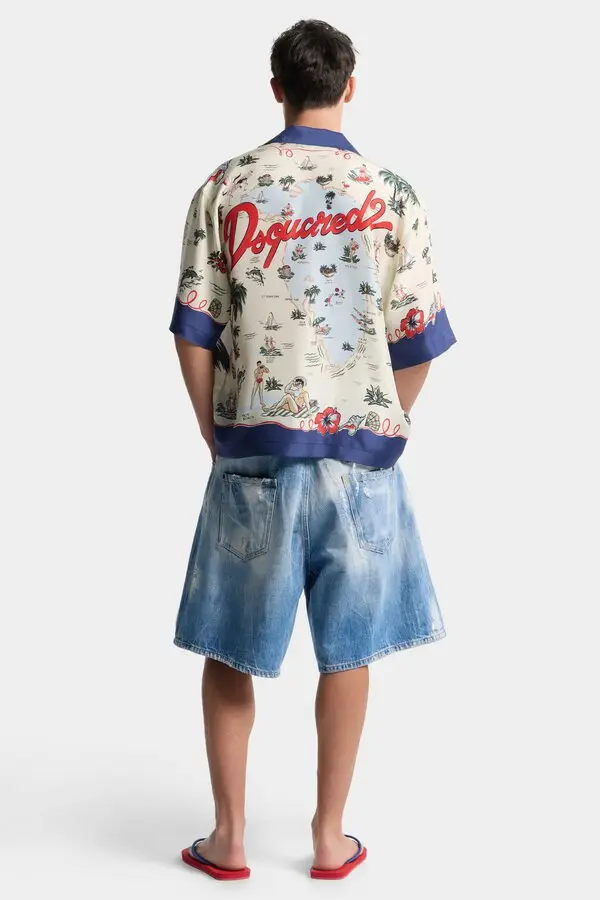 Dsquared2 Light Wash Distressed Denim Surfer Shorts