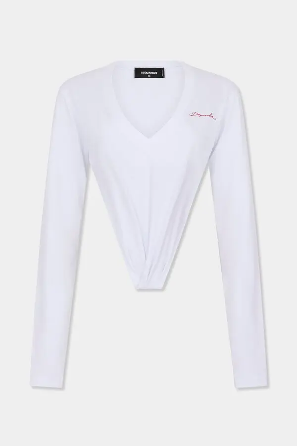 Dsquared2 Long Sleeve Deep V-neck T-shirt - White
