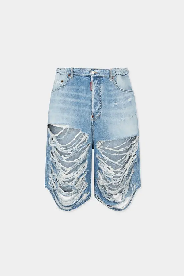 Dsquared2 Light Destroyed Wash Surfer Shorts - Blue