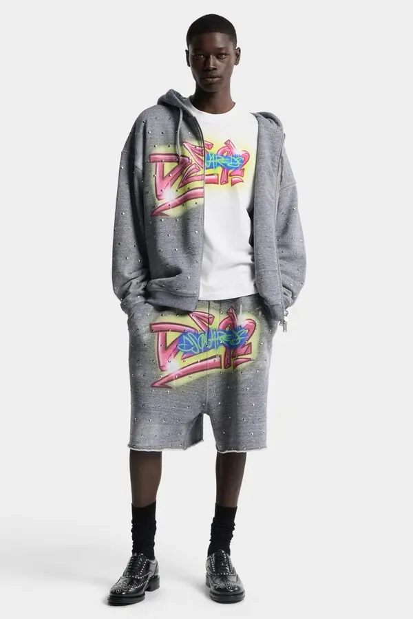 Dsquared2 Rebel Graffiti Studded Shorts