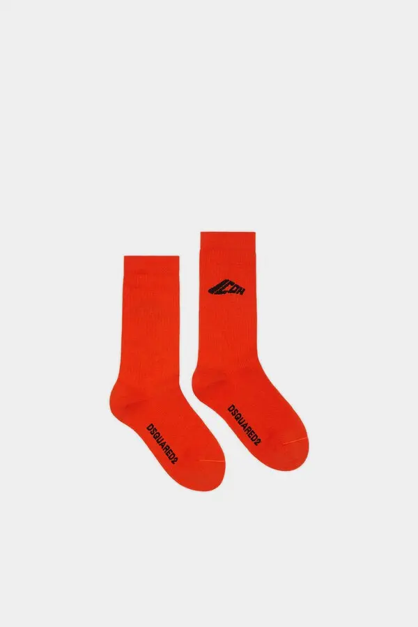 Dsquared2 Icon Logo Ribbed Cotton Mid-crew Socks - Beige