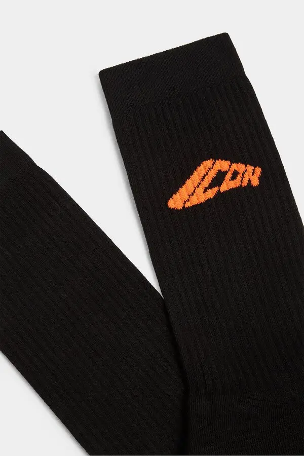 Dsquared2 Icon Logo Ribbed Cotton Mid-crew Socks - Black