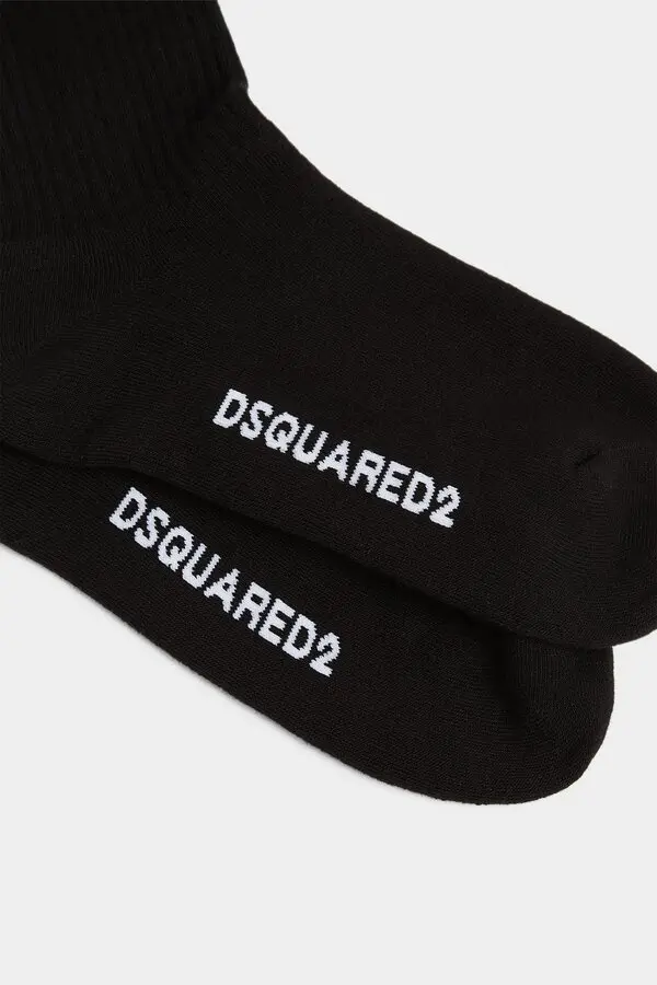 Dsquared2 Icon Logo Ribbed Cotton Mid-crew Socks - Black