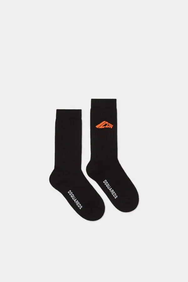 Dsquared2 Icon Logo Ribbed Cotton Mid-crew Socks - Black