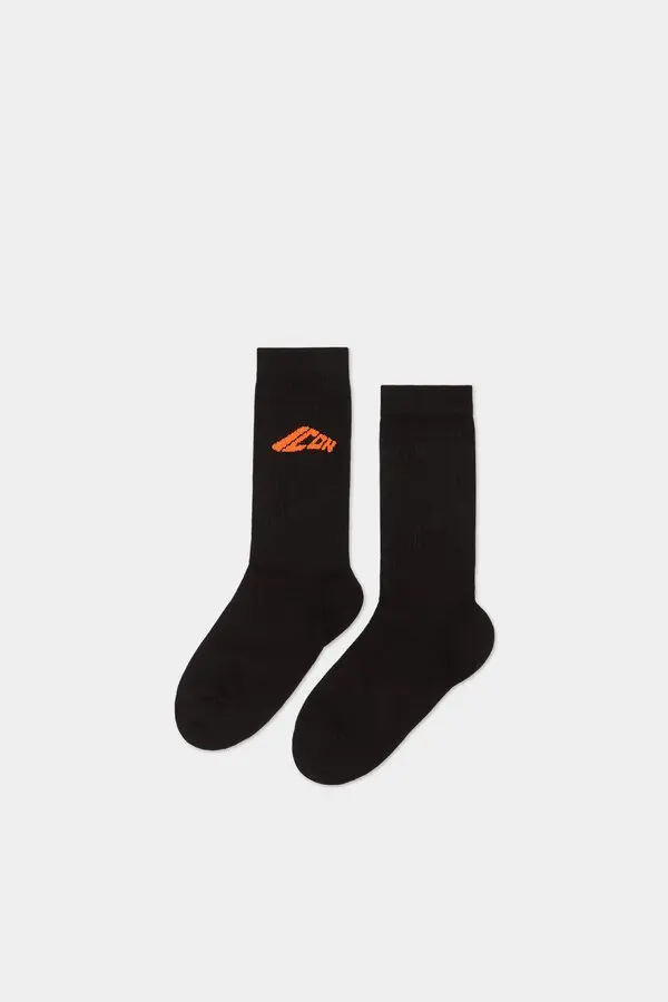 Dsquared2 Icon Logo Ribbed Cotton Mid-crew Socks - Black