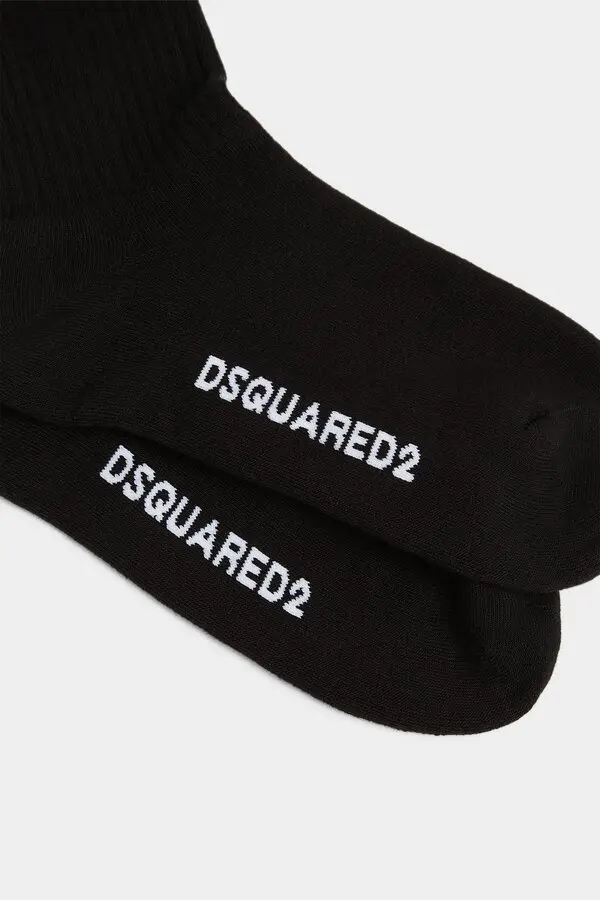 Dsquared2 Icon Logo Ribbed Cotton Mid-crew Socks - Black