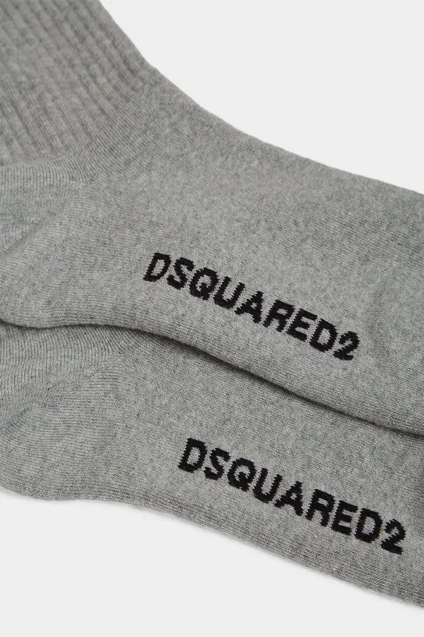 Dsquared2 Mid-crew Ribbed Cotton Socks With Logo - Grey