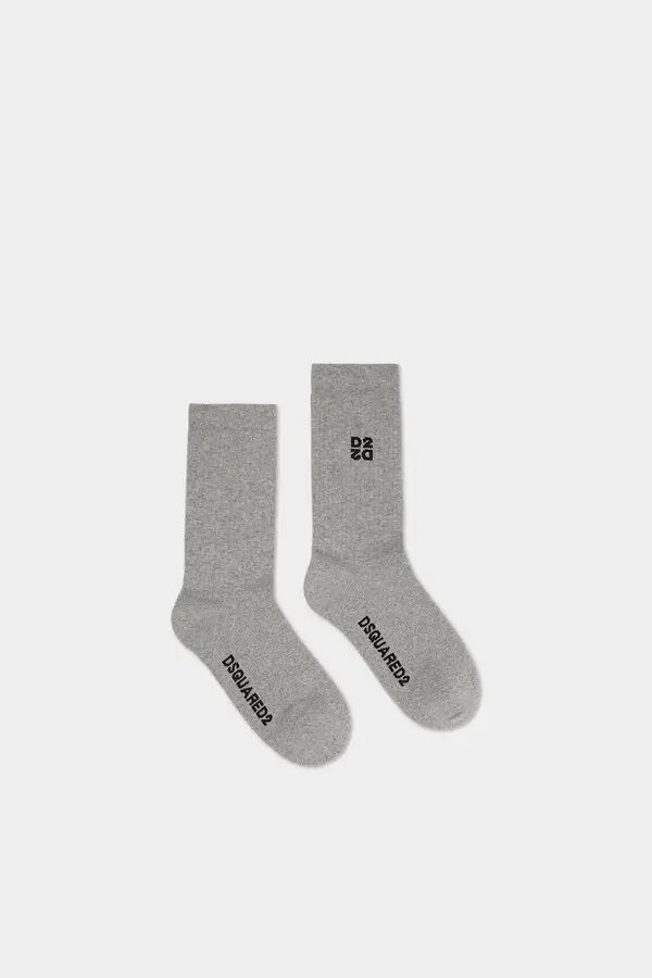 Dsquared2 Mid-crew Ribbed Cotton Socks With Logo - Grey