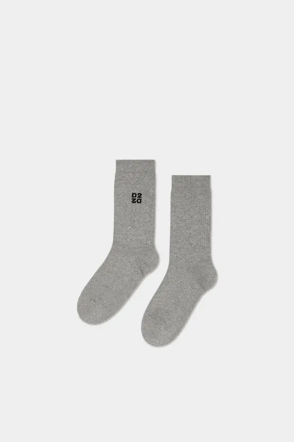 Dsquared2 Mid-crew Ribbed Cotton Socks With Logo - Grey