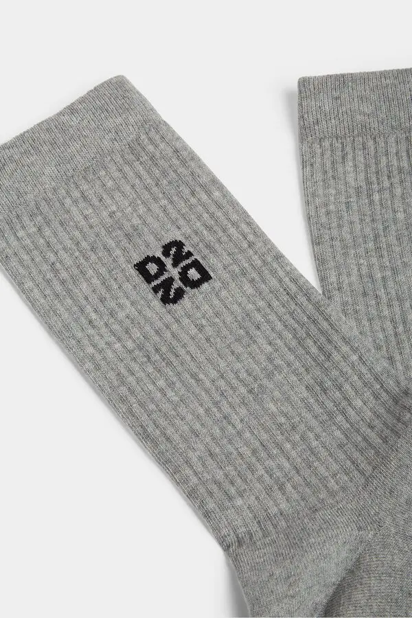 Dsquared2 Mid-crew Ribbed Cotton Socks With Logo - Grey