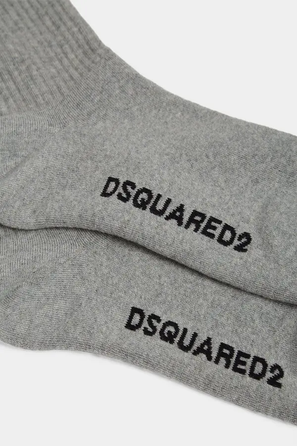 Dsquared2 Mid-crew Ribbed Cotton Socks With Logo - Grey