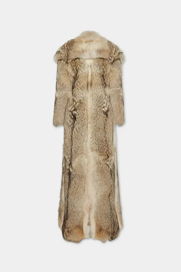 Dsquared2 Archive Coyote Faux Fur Longline Coat With Maxi Lapels
