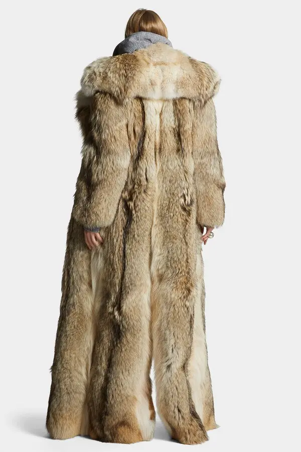 Dsquared2 Archive Coyote Faux Fur Longline Coat With Maxi Lapels