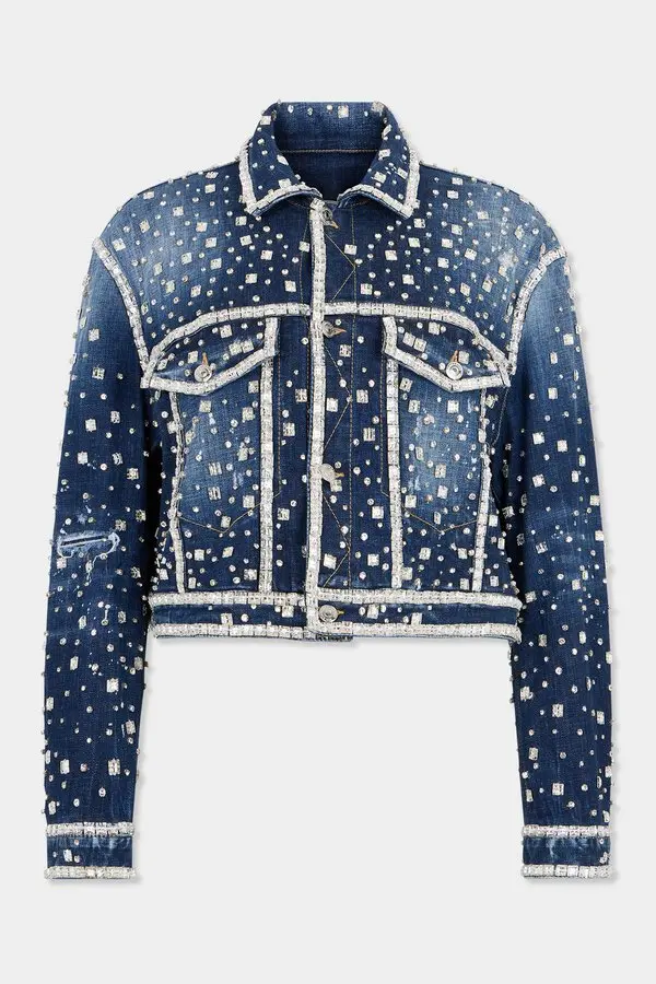 Dsquared2 Embellished Disco Ball Medium Boxy Jean Jacket - Blue