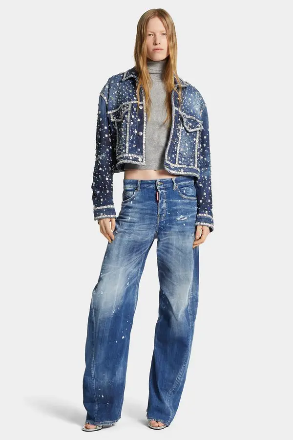 Dsquared2 Embellished Disco Ball Medium Boxy Jean Jacket