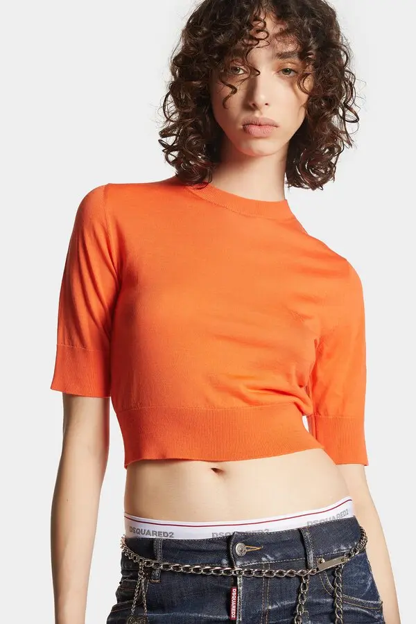 Dsquared2 Cropped Short Sleeve Knit Pullover
