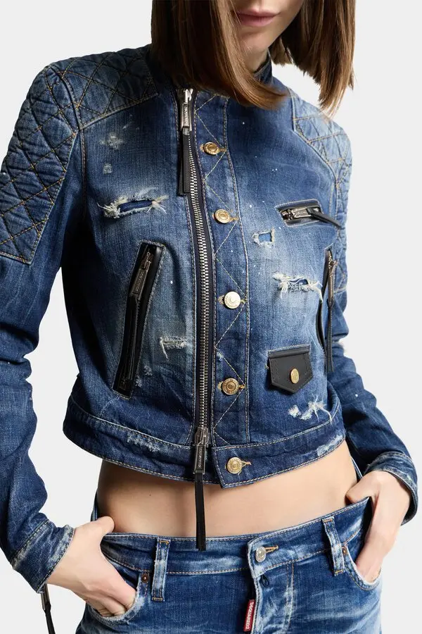 Dsquared2 Distressed Denim Biker Jacket
