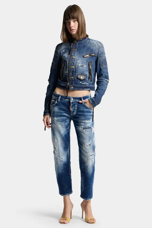 Dsquared2 Distressed Denim Biker Jacket