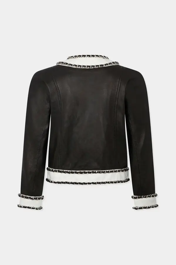 Dsquared2 Leather Jacket With Contrasting Cuffs And Woven Edging