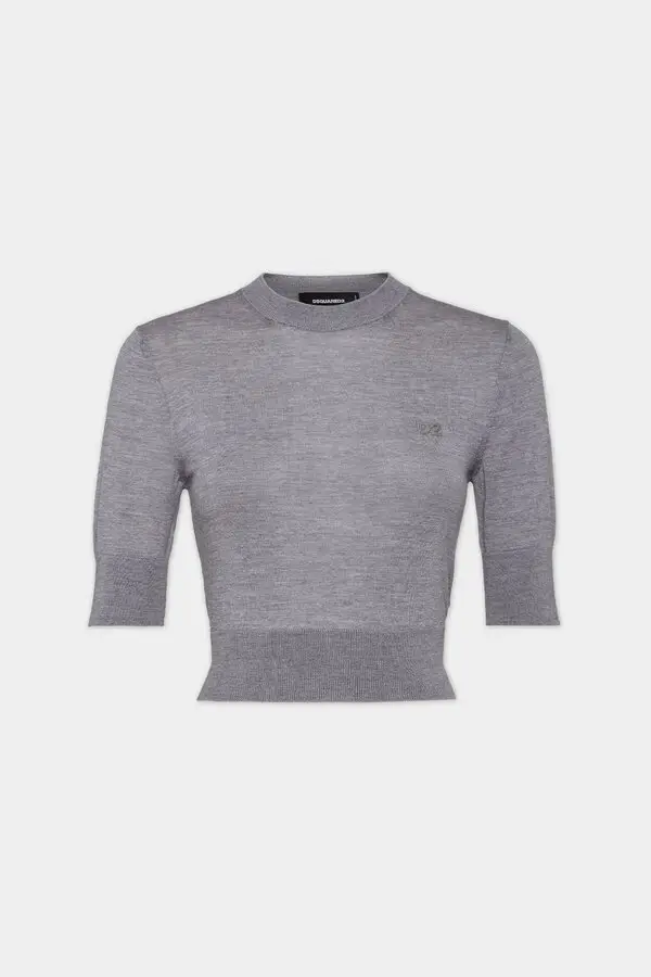 Dsquared2 Pure Virgin Wool Cropped Pullover With Tonal Logo - Grey