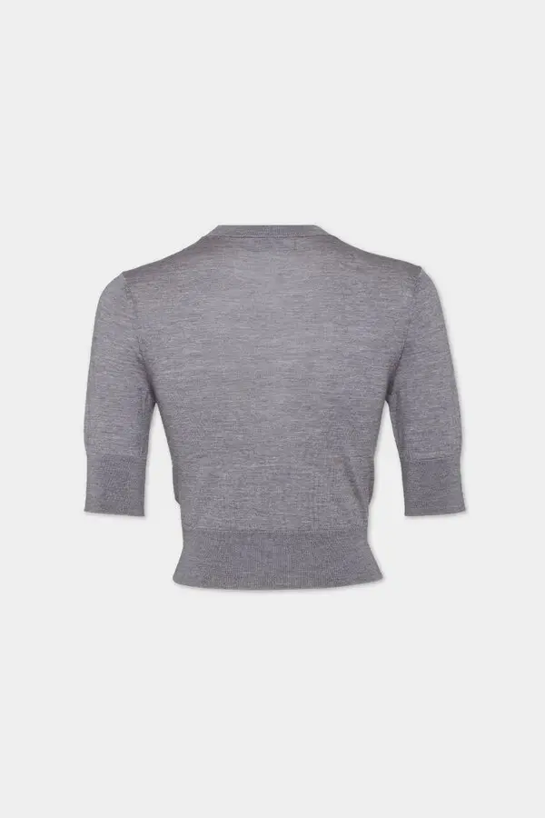 Dsquared2 Pure Virgin Wool Cropped Pullover With Tonal Logo - Grey