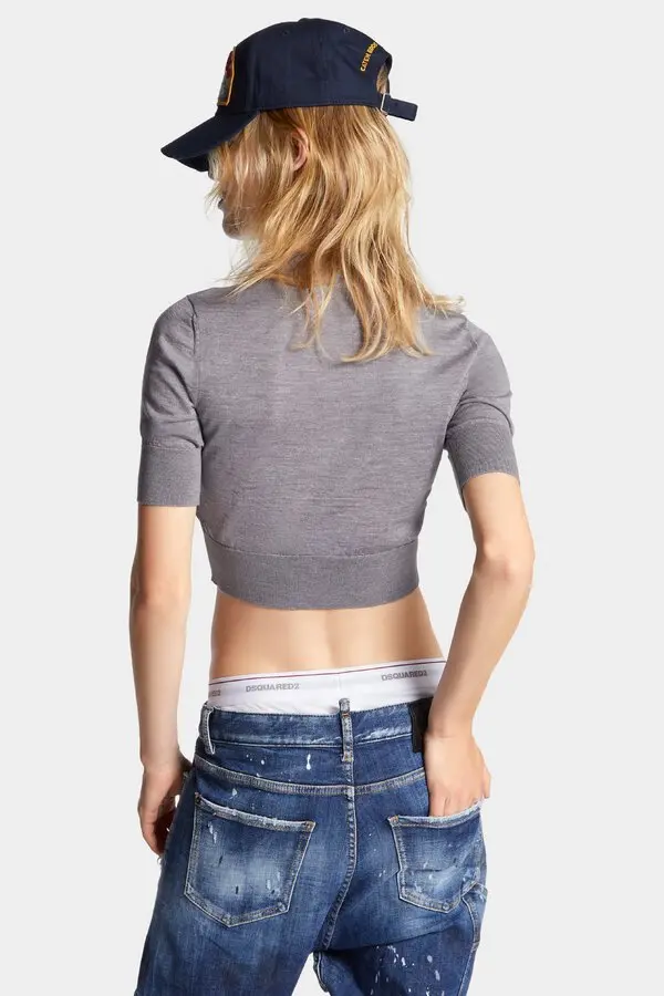 Dsquared2 Pure Virgin Wool Cropped Pullover With Tonal Logo - Grey