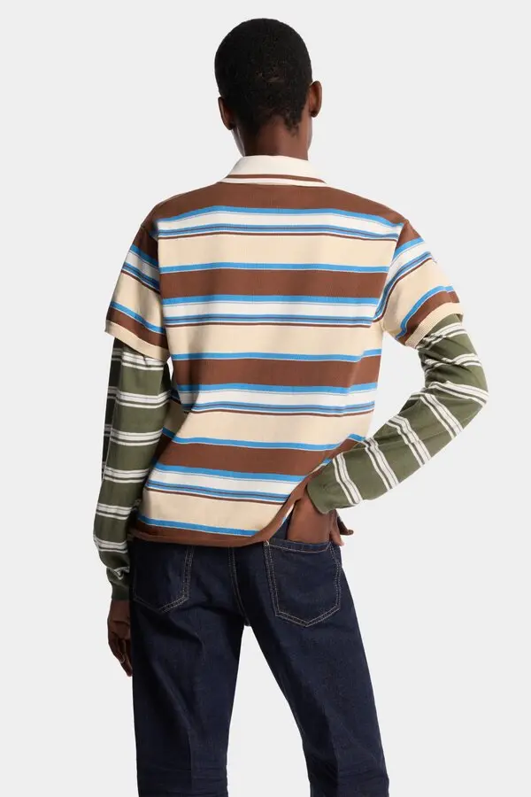 Dsquared2 Striped Long Sleeve Knit Polo - Grey
