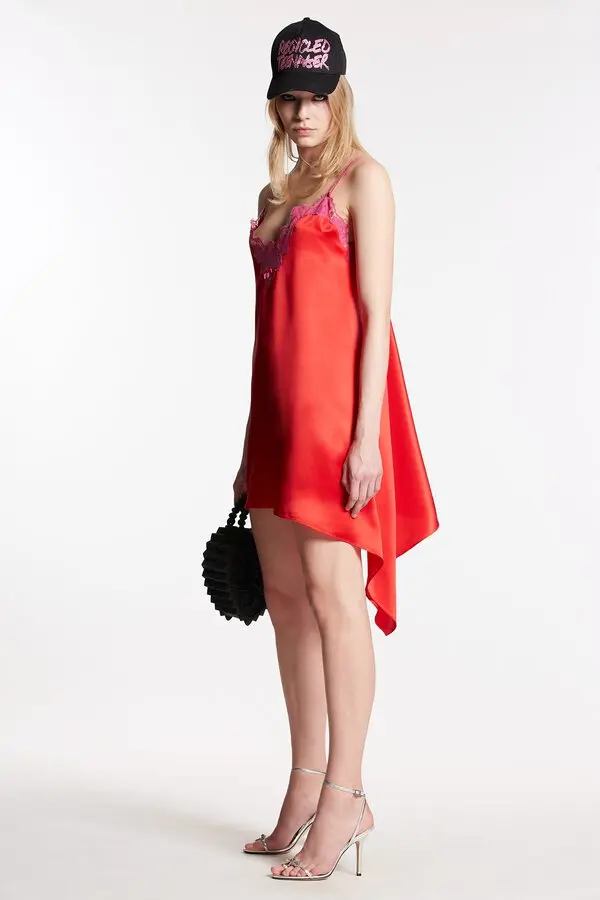 Dsquared2 Asymmetrical Slip Dress With Lace Trim
