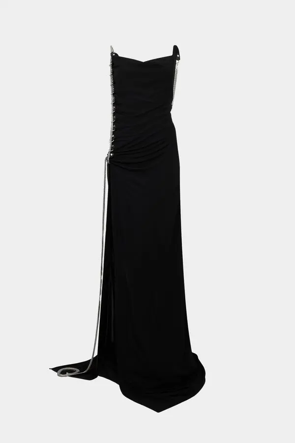 Dsquared2 Maxi Gown With Open Back And Eyelet Detailing - Black