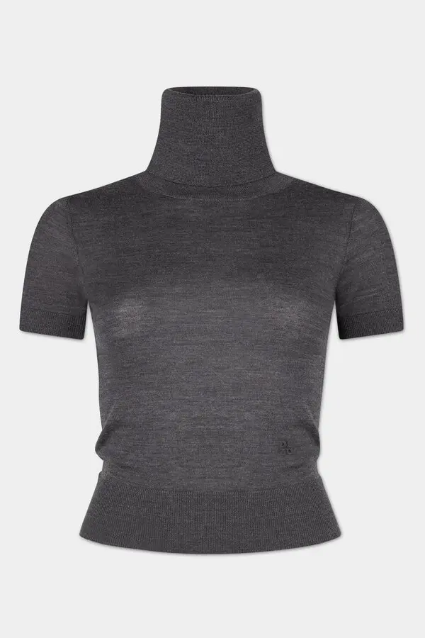 Dsquared2 Short Sleeve Turtleneck Pullover In Fine Wool - Grey