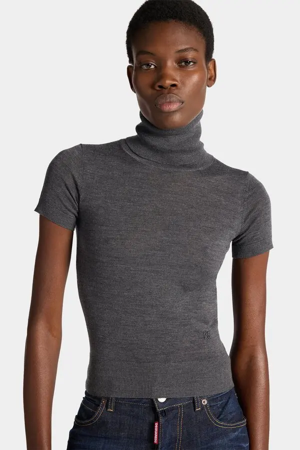Dsquared2 Short Sleeve Turtleneck Pullover In Fine Wool
