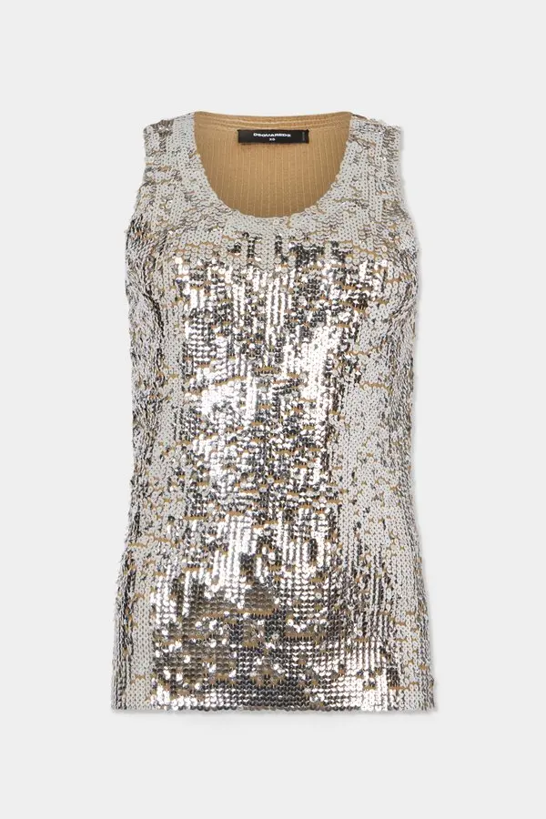 Dsquared2 All Over Sequin Tank Top - Silver