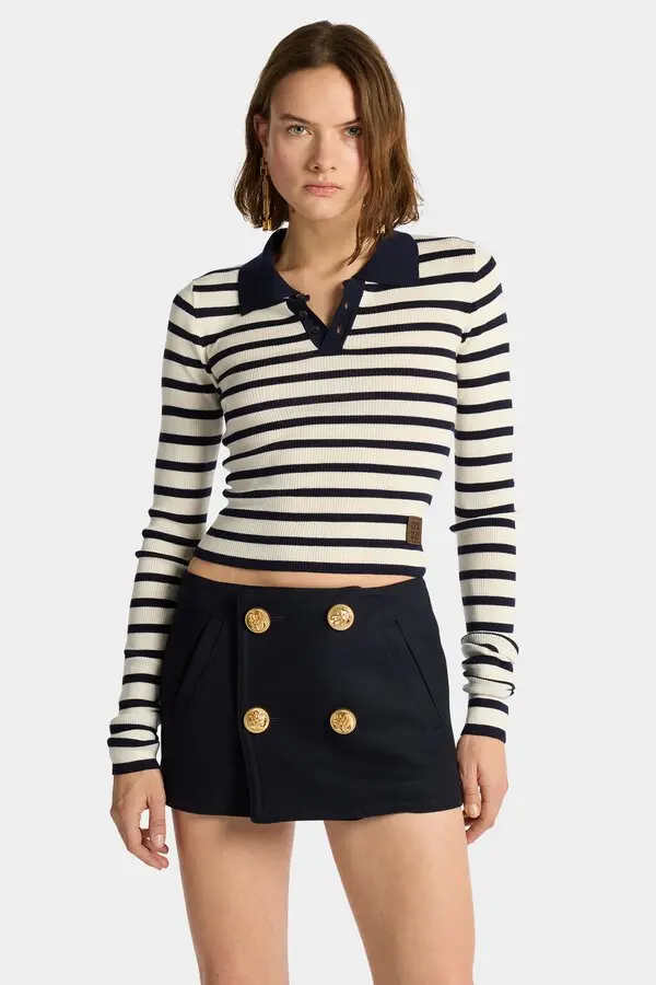 Dsquared2 Striped Rib-knitted Virgin Wool Polo Shirt