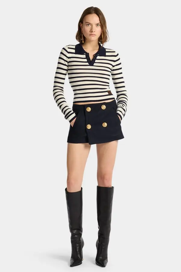 Dsquared2 Striped Rib-knitted Virgin Wool Polo Shirt