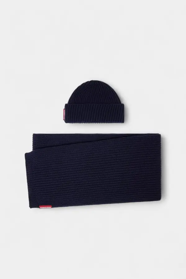 Dsquared2 Scarf & Hat Warmy Knit Set - Blue