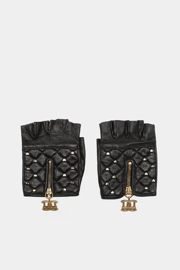 Dsquared2 Studded Quilted Leather Fingerless Gloves - Black