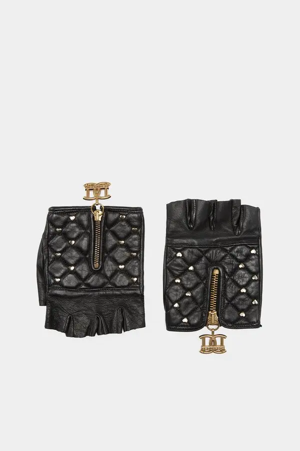 Dsquared2 Studded Quilted Leather Fingerless Gloves