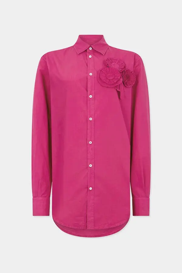 Dsquared2 Cotton Shirt With Rosette Appliqu - Red