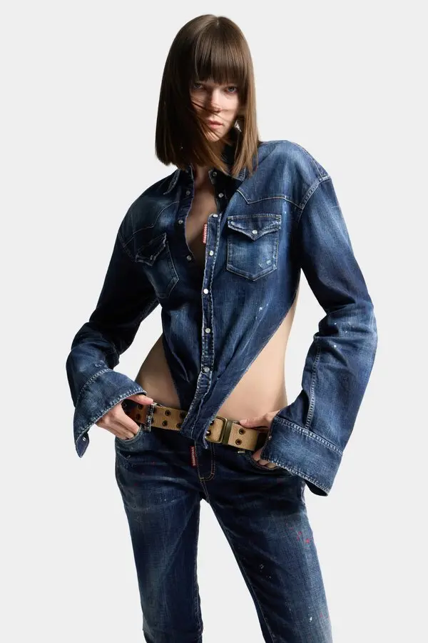 Dsquared2 Deep Cut Open Back Denim Shirt
