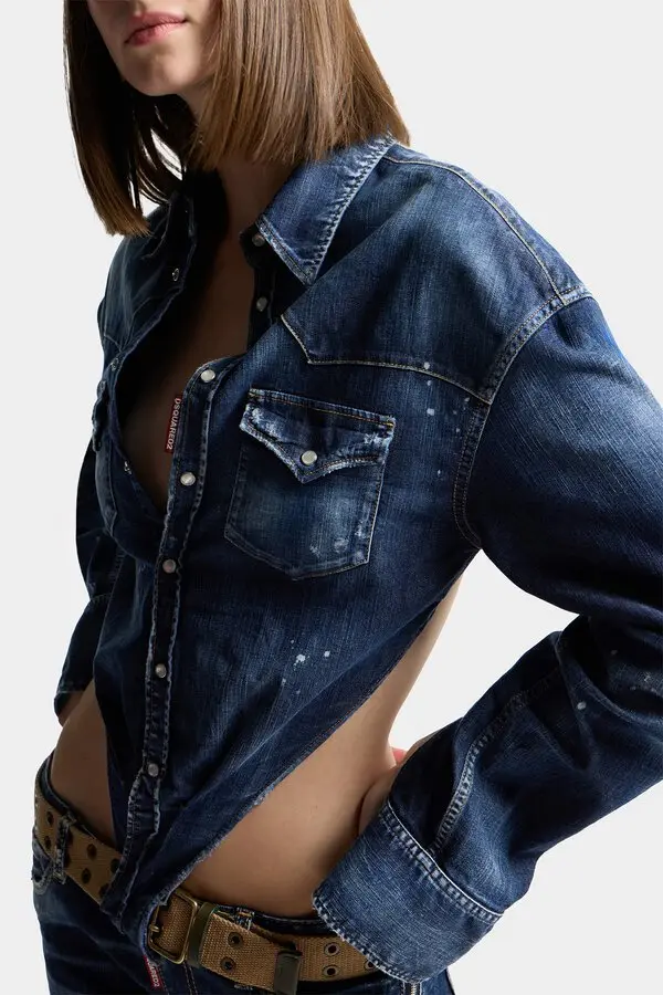 Dsquared2 Deep Cut Open Back Denim Shirt