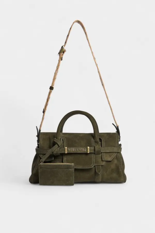 Dsquared2 Utility Twin Suede Handbag With Adjustable Shoulder Strap - Fantasy