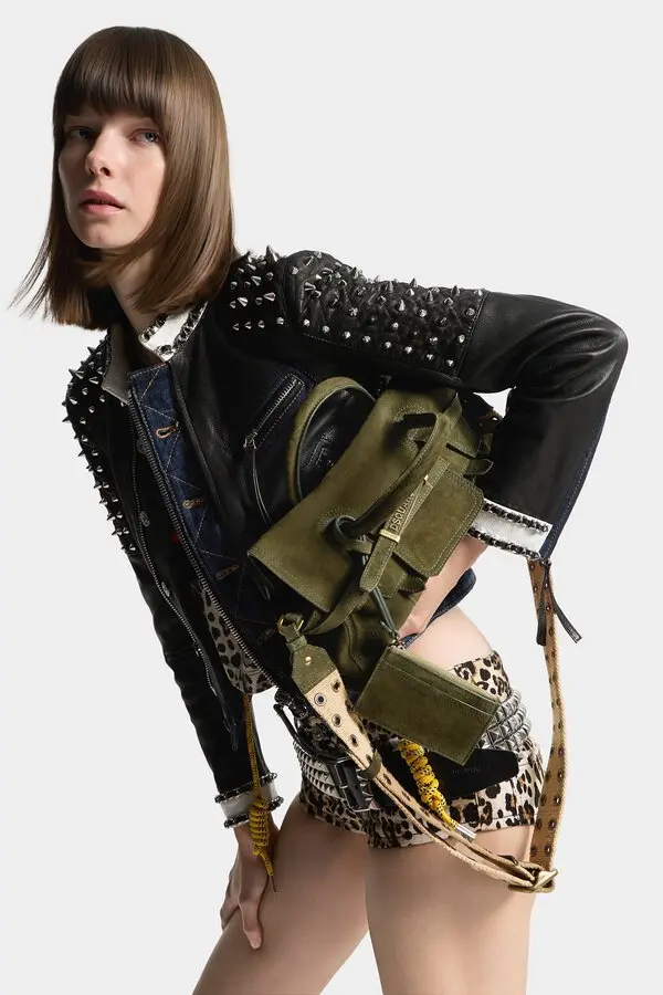 Dsquared2 Utility Twin Suede Handbag With Adjustable Shoulder Strap - Fantasy