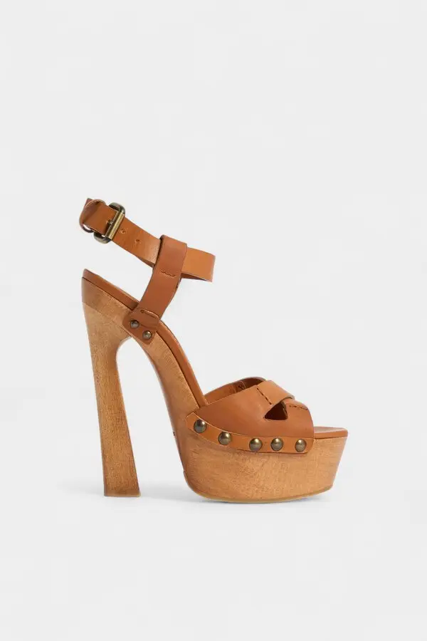 Dsquared2 Studded Leather Platform Clogs - Brown