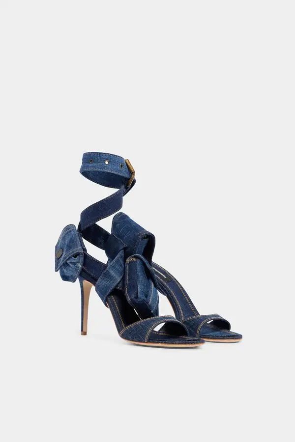 Dsquared2 Denim Twin Heeled Sandals With Detachable Pocket Belt