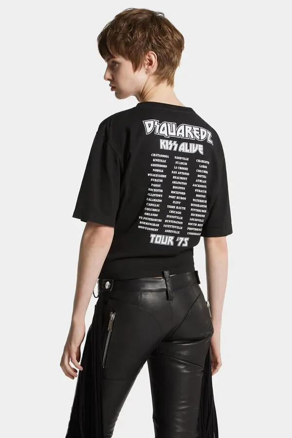 Dsquared2 Kiss X Pressato Cropped T-shirt With Rhinestone Embellishments