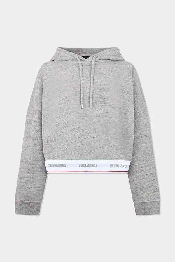 Dsquared2 Cropped Cotton Fleece Hoodie With Logo Band
