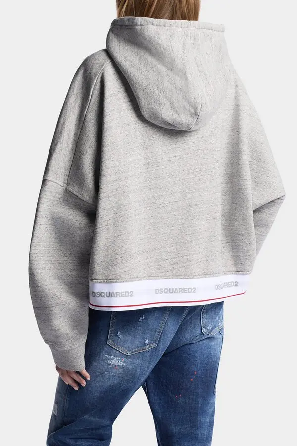 Dsquared2 Cropped Cotton Fleece Hoodie With Logo Band