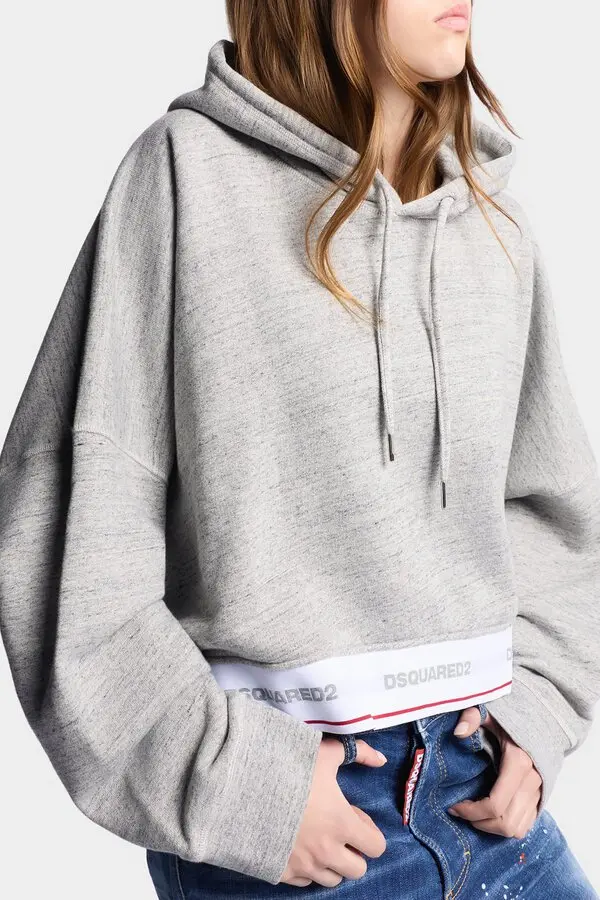 Dsquared2 Cropped Cotton Fleece Hoodie With Logo Band