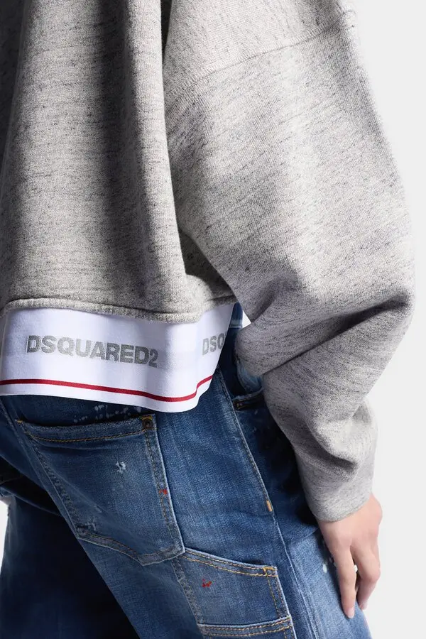 Dsquared2 Cropped Cotton Fleece Hoodie With Logo Band