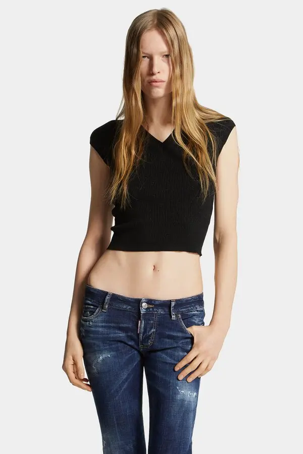 Dsquared2 Ribbed V-neck Knit Top